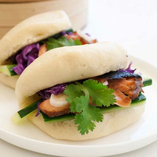 Hot Asian Salmon Salad with Steamed Buns - Sprinkles and Sprouts