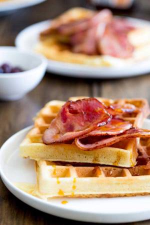 Maple Syrup Waffles with Glazed Bacon | Sprinkles and Sprouts