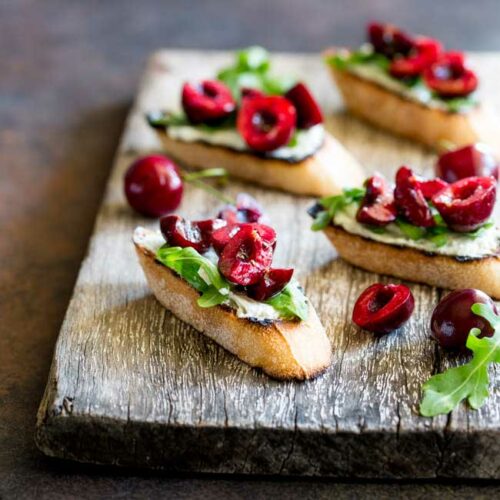 Blue Cheese Bruschetta with Cherry Salsa - Sprinkles and Sprouts