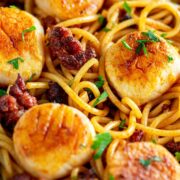 Seared Scallop Chorizo Pasta - Sprinkles and Sprouts